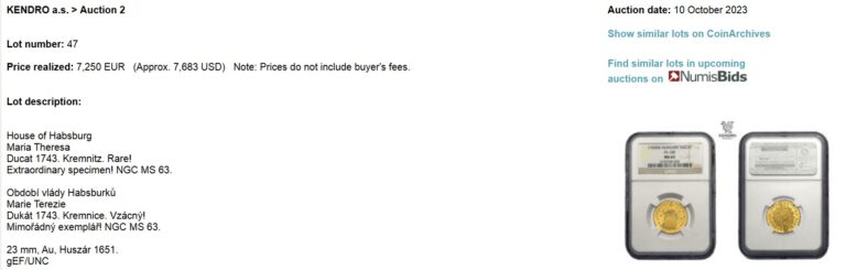 【早期売却希望の為大幅値下げ！】1765年 マリアテレジア2ダカット金貨MS61 | アンティークコインプラネット